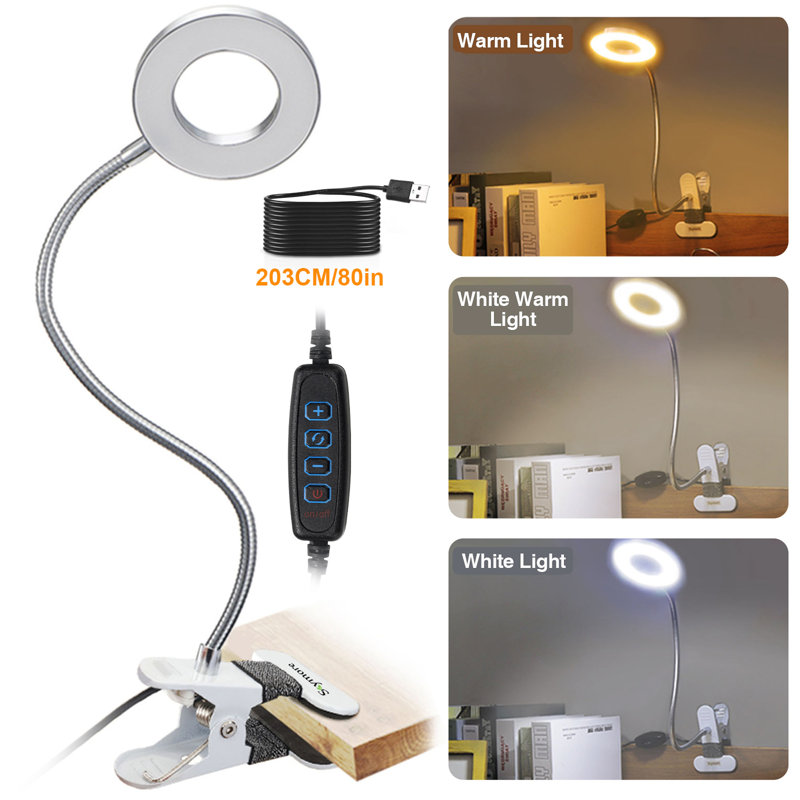 Wrought Studio™ Cappy Metal Clip On Lamp - 3 Color Modes & 10 Brightness LED Reading Desk Light ...